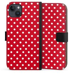 DeinDesign iPhone 14 Plus Handy Klapph&uuml;lle Handyh&uuml;lle aus Kunst Leder schwarz Flip Case Points Polka Dots Retro Sideflip mit langer Lasche