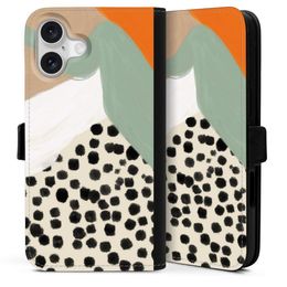 DeinDesign iPhone 16 Plus Handy Klapph&uuml;lle Handyh&uuml;lle aus Kunst Leder schwarz Flip Case Abstract Boho Kunst Sideflip mit Lasche