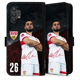 DeinDesign Galaxy A32 5G Handy Klapph&uuml;lle Handyh&uuml;lle aus Kunst Leder schwarz Flip Case Vfb Stuttgart Deniz Undav Official Licensed Product Sideflip mit langer 