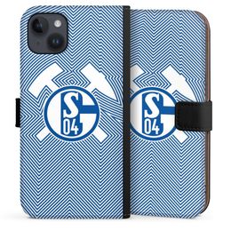 DeinDesign iPhone 14 Plus Handy Klapph&uuml;lle Handyh&uuml;lle aus Kunst Leder schwarz Flip Case Bundesliga Stripes Fc Schalke 04 Sideflip mit langer Lasche