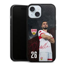 DeinDesign iPhone 15 Handy Gallery Case Handyh&uuml;lle 9H Geh&auml;rtetes Glas R&uuml;ckseite H&uuml;lle Official Licensed Product Deniz Undav Vfb Stuttgart Gallery Case