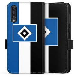 DeinDesign Galaxy A50 Handy Klapph&uuml;lle Handyh&uuml;lle aus Kunst Leder schwarz Flip Case Stripes Hamburger Sv Hsv Sideflip mit Lasche
