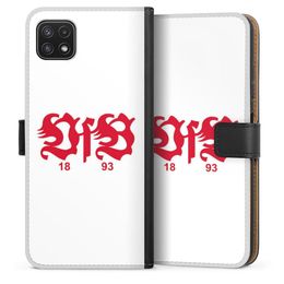 DeinDesign Galaxy A22 5G Handy Klapph&uuml;lle Handyh&uuml;lle aus Kunst Leder schwarz Flip Case Vfb Stuttgart Lettering Official Licensed Product Sideflip mit langer 
