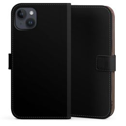 DeinDesign iPhone 14 Plus Handy Klapph&uuml;lle Handyh&uuml;lle aus Kunst Leder schwarz Flip Case Colour Black Unicoloured Sideflip mit langer Lasche