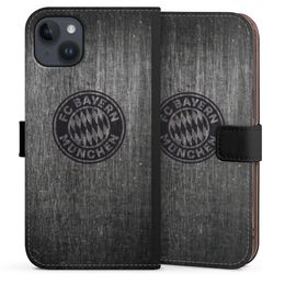 DeinDesign iPhone 14 Plus Handy Klapph&uuml;lle Handyh&uuml;lle aus Kunst Leder schwarz Flip Case Fcb Metallic Look Fc Bayern M&uuml;nchen Sideflip mit langer Lasche