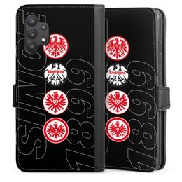 DeinDesign Galaxy A32 4G Handy Klapph&uuml;lle Handyh&uuml;lle aus Kunst Leder schwarz Flip Case Eagle Logo Eintracht Frankfurt Sideflip mit Lasche