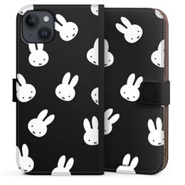 DeinDesign iPhone 14 Plus Handy Klapph&uuml;lle Handyh&uuml;lle aus Kunst Leder schwarz Flip Case Muster Miffy Transparent Sideflip mit langer Lasche