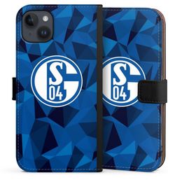 DeinDesign iPhone 14 Plus Handy Klapph&uuml;lle Handyh&uuml;lle aus Kunst Leder schwarz Flip Case Camouflage Fc Schalke 04 Muster Sideflip mit langer Lasche