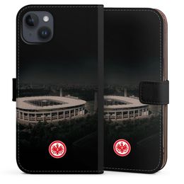 DeinDesign iPhone 14 Plus Handy Klapph&uuml;lle Handyh&uuml;lle aus Kunst Leder schwarz Flip Case Stadium Official Licensed Product Eintracht Frankfurt Sideflip mit langer