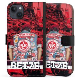 DeinDesign iPhone 14 Plus Handy Klapph&uuml;lle Handyh&uuml;lle aus Kunst Leder schwarz Flip Case Official Licensed Product 1. Fc Kaiserslautern 1. Fck Sideflip mit langer