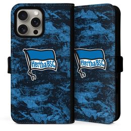 DeinDesign iPhone 16 Pro Handy Klapph&uuml;lle Handyh&uuml;lle aus Kunst Leder schwarz Flip Case Flag Hertha Bsc Logo Sideflip mit Lasche