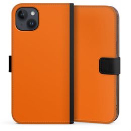 DeinDesign iPhone 14 Plus Handy Klapph&uuml;lle Handyh&uuml;lle aus Kunst Leder schwarz Flip Case Orange Unicoloured Colour Sideflip mit langer Lasche