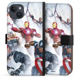 DeinDesign iPhone 14 Plus Handy Klapph&uuml;lle Handyh&uuml;lle aus Kunst Leder schwarz Flip Case Marvel Avengers Official Licensed Product Sideflip mit langer Lasche