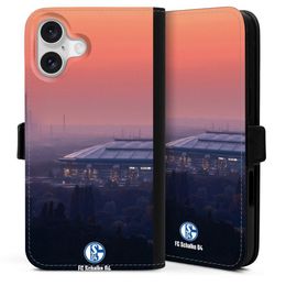 DeinDesign iPhone 16 Plus Handy Klapph&uuml;lle Handyh&uuml;lle aus Kunst Leder schwarz Flip Case Fc Schalke 04 Official Licensed Product Stadium Sideflip mit Lasche