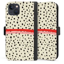 DeinDesign iPhone 13 Handy Klapph&uuml;lle Handyh&uuml;lle aus Kunst Leder schwarz Flip Case Stripes Points Kunst Sideflip mit Lasche