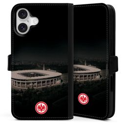 DeinDesign iPhone 16 Plus Handy Klapph&uuml;lle Handyh&uuml;lle aus Kunst Leder schwarz Flip Case Stadium Official Licensed Product Eintracht Frankfurt Sideflip mit Lasche