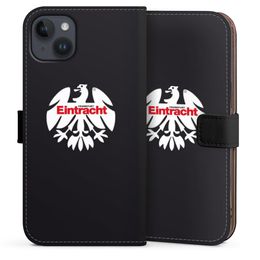 DeinDesign iPhone 14 Plus Handy Klapph&uuml;lle Handyh&uuml;lle aus Kunst Leder schwarz Flip Case Eagle Retro Logo Sideflip mit langer Lasche