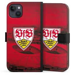 DeinDesign iPhone 14 Plus Handy Klapph&uuml;lle Handyh&uuml;lle aus Kunst Leder schwarz Flip Case Vfb Stuttgart Official Licensed Product Stadium Sideflip mit langer 