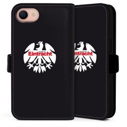 DeinDesign iPhone 16e Handy Klapph&uuml;lle Handyh&uuml;lle aus Kunst Leder schwarz Flip Case Eagle Retro Logo Sideflip mit Lasche