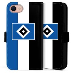 DeinDesign iPhone 16e Handy Klapph&uuml;lle Handyh&uuml;lle aus Kunst Leder schwarz Flip Case Stripes Hamburger Sv Hsv Sideflip mit Lasche