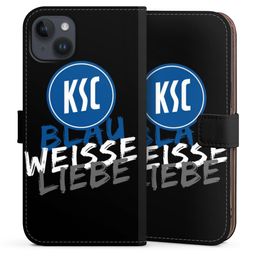 DeinDesign iPhone 14 Plus Handy Klapph&uuml;lle Handyh&uuml;lle aus Kunst Leder schwarz Flip Case Ksc Karlsruher Sc Official Licensed Product Sideflip mit langer Lasche