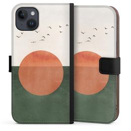 DeinDesign iPhone 14 Plus Handy Klapph&uuml;lle Handyh&uuml;lle aus Kunst Leder schwarz Flip Case Sunshine Bird Sunset Sideflip mit langer Lasche