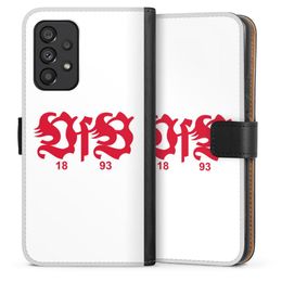DeinDesign Galaxy A53 5G Handy Klapph&uuml;lle Handyh&uuml;lle aus Kunst Leder schwarz Flip Case Vfb Stuttgart Lettering Official Licensed Product Sideflip mit langer 