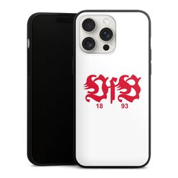 DeinDesign iPhone 15 Pro Max Handy Premium Silikon H&uuml;lle Handyh&uuml;lle schwarz Case Official Licensed Product Lettering Vfb Stuttgart Silikon Premium Case