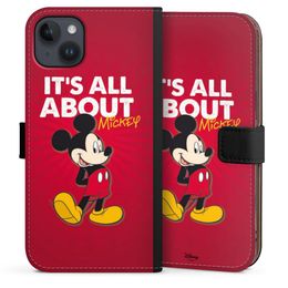 DeinDesign iPhone 14 Plus Handy Klapph&uuml;lle Handyh&uuml;lle aus Kunst Leder schwarz Flip Case Disney Official Licensed Product Mouse Sideflip mit langer Lasche