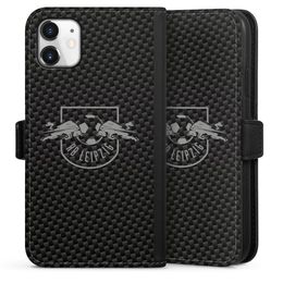 DeinDesign iPhone 11 Handy Klapph&uuml;lle Handyh&uuml;lle aus Kunst Leder schwarz Flip Case Rb Leipzig Carbon Metallic Look Sideflip mit Lasche