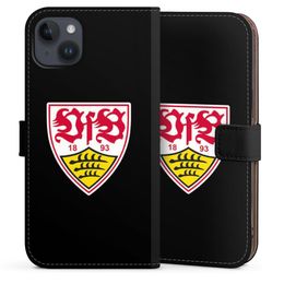 DeinDesign iPhone 14 Plus Handy Klapph&uuml;lle Handyh&uuml;lle aus Kunst Leder schwarz Flip Case Vfb Stuttgart Coat Of Arms Official Licensed Product Sideflip mit langer 