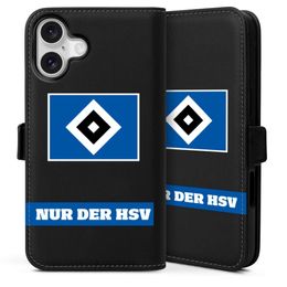 DeinDesign iPhone 16 Plus Handy Klapph&uuml;lle Handyh&uuml;lle aus Kunst Leder schwarz Flip Case Hamburger Sv Statement Hsv Sideflip mit Lasche