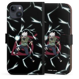 DeinDesign iPhone 14 Plus Handy Klapph&uuml;lle Handyh&uuml;lle aus Kunst Leder schwarz Flip Case Naruto Shippuden Official Licensed Product Kakashi Sideflip mit langer 