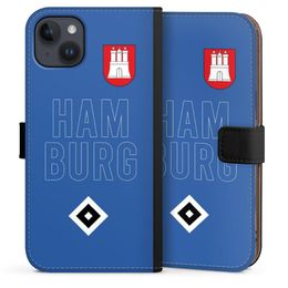 DeinDesign iPhone 14 Plus Handy Klapph&uuml;lle Handyh&uuml;lle aus Kunst Leder schwarz Flip Case Official Licensed Product Hamburg Hamburger Sv Sideflip mit langer Lasche