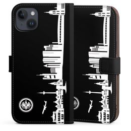 DeinDesign iPhone 14 Plus Handy Klapph&uuml;lle Handyh&uuml;lle aus Kunst Leder schwarz Flip Case Eintracht Frankfurt Sge Skyline Sideflip mit langer Lasche