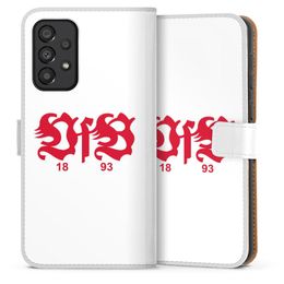 DeinDesign Galaxy A33 5G Handy Klapph&uuml;lle Handyh&uuml;lle aus Kunst Leder wei&szlig; Flip Case Vfb Stuttgart Lettering Official Licensed Product Sideflip mit Lasche