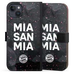 DeinDesign iPhone 14 Plus Handy Klapph&uuml;lle Handyh&uuml;lle aus Kunst Leder schwarz Flip Case Mia San Mia Girl Style Fc Bayern M&uuml;nchen Sideflip mit langer Lasche
