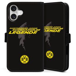 DeinDesign iPhone 16 Plus Handy Klapph&uuml;lle Handyh&uuml;lle aus Kunst Leder schwarz Flip Case Borussia Dortmund Bvb Marco Reus Sideflip mit Lasche