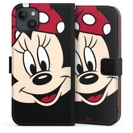DeinDesign iPhone 14 Plus Handy Klapph&uuml;lle Handyh&uuml;lle aus Kunst Leder schwarz Flip Case Disney Minnie Mouse Official Licensed Product Sideflip mit langer Lasche