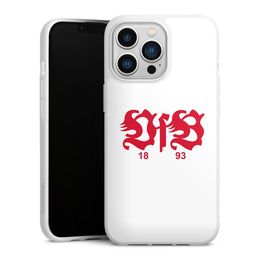 DeinDesign iPhone 13 Pro Handy Silikon H&uuml;lle Case wei&szlig; Handyh&uuml;lle Official Licensed Product Lettering Vfb Stuttgart Silikon Case