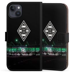 DeinDesign iPhone 14 Plus Handy Klapph&uuml;lle Handyh&uuml;lle aus Kunst Leder schwarz Flip Case Borussia M&ouml;nchengladbach Official Licensed Product Stadium Sideflip mit 