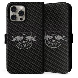 DeinDesign iPhone 16 Pro Handy Klapph&uuml;lle Handyh&uuml;lle aus Kunst Leder schwarz Flip Case Rb Leipzig Carbon Metallic Look Sideflip mit Lasche