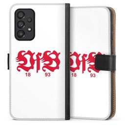DeinDesign Galaxy A33 5G Handy Klapph&uuml;lle Handyh&uuml;lle aus Kunst Leder schwarz Flip Case Vfb Stuttgart Lettering Official Licensed Product Sideflip mit langer 