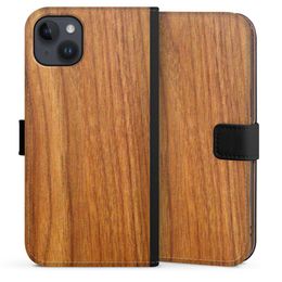 DeinDesign iPhone 14 Plus Handy Klapph&uuml;lle Handyh&uuml;lle aus Kunst Leder schwarz Flip Case Larch Wood Wooden Look Sideflip mit langer Lasche