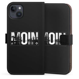 DeinDesign iPhone 14 Plus Handy Klapph&uuml;lle Handyh&uuml;lle aus Kunst Leder schwarz Flip Case Hamburger Sv Hsv Official Licensed Product Sideflip mit langer Lasche