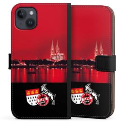 DeinDesign iPhone 14 Plus Handy Klapph&uuml;lle Handyh&uuml;lle aus Kunst Leder schwarz Flip Case 1. Fc K&ouml;ln Skyline Official Licensed Product Sideflip mit langer Lasche