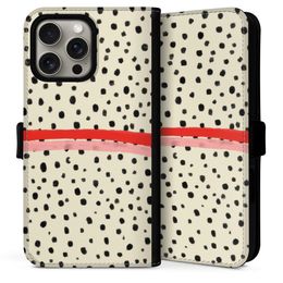DeinDesign iPhone 16 Pro Handy Klapph&uuml;lle Handyh&uuml;lle aus Kunst Leder schwarz Flip Case Stripes Points Kunst Sideflip mit Lasche