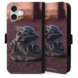 DeinDesign iPhone 16 Plus Handy Klapph&uuml;lle Handyh&uuml;lle aus Kunst Leder schwarz Flip Case The Child Star Wars Baby Yoda Sideflip mit Lasche