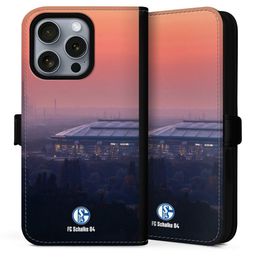 DeinDesign iPhone 16 Pro Max Handy Klapph&uuml;lle Handyh&uuml;lle aus Kunst Leder schwarz Flip Case Fc Schalke 04 Official Licensed Product Stadium Sideflip mit Lasche