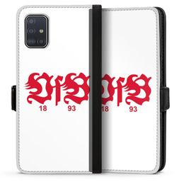 DeinDesign Galaxy A51 Handy Klapph&uuml;lle Handyh&uuml;lle aus Kunst Leder schwarz Flip Case Official Licensed Product Lettering Vfb Stuttgart Sideflip mit Lasche
